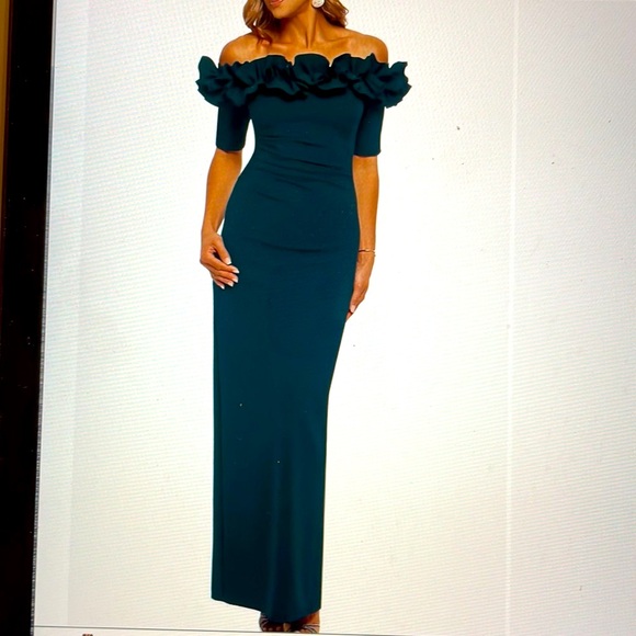 Xscape | Dresses | Xscape For Nordstrom New Pine Green Ruffle Off ...